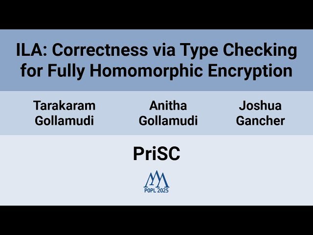 Free Video: ILA: Correctness via Type Checking for Fully Homomorphic Encryption from ACM SIGPLAN ...