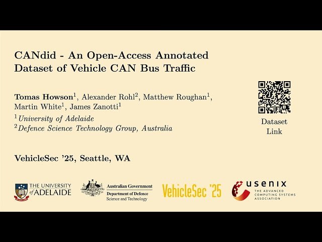 Free Video: CANdid - An Open-Access Annotated Dataset of Vehicle CAN Bus Traffic from USENIX ...