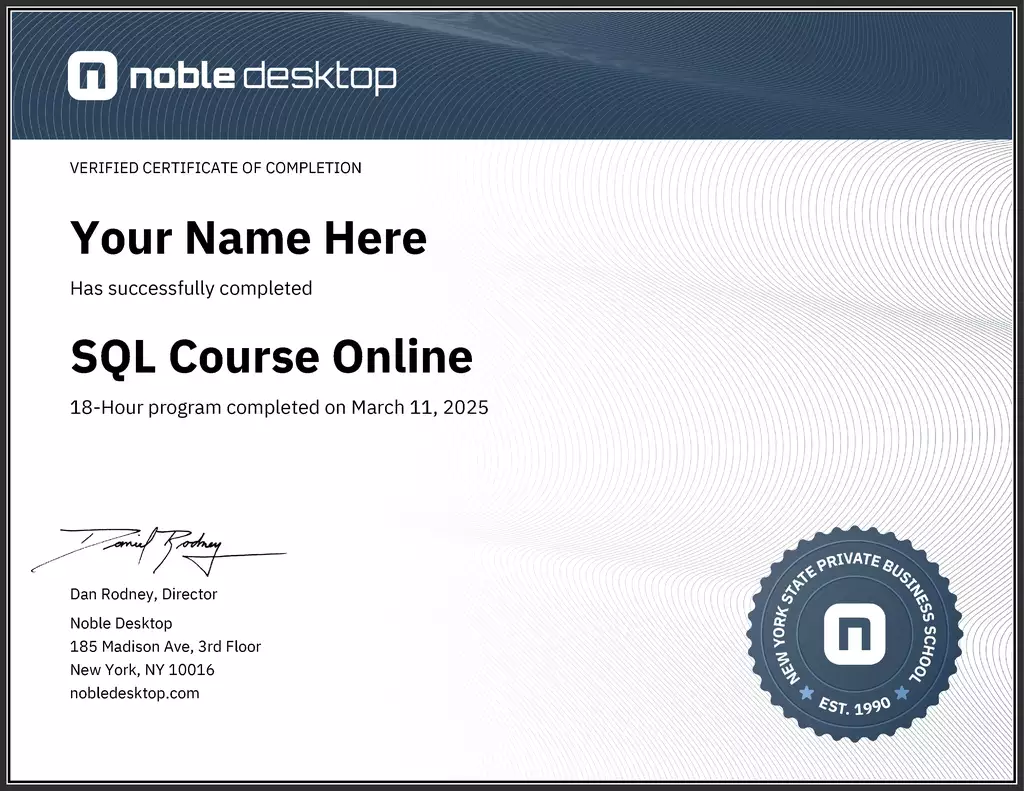 Online Course: SQL Course Online (Self-Paced) from Noble Desktop | Class Central