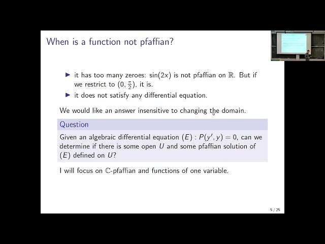 Free Video: Pfaffian Functions and Model Theory from Fields Institute | Class Central