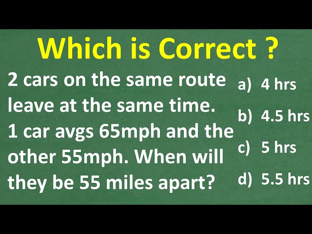 Free Video: Solving Rate, Time, Distance Problem - When Two Cars Are 55 ...