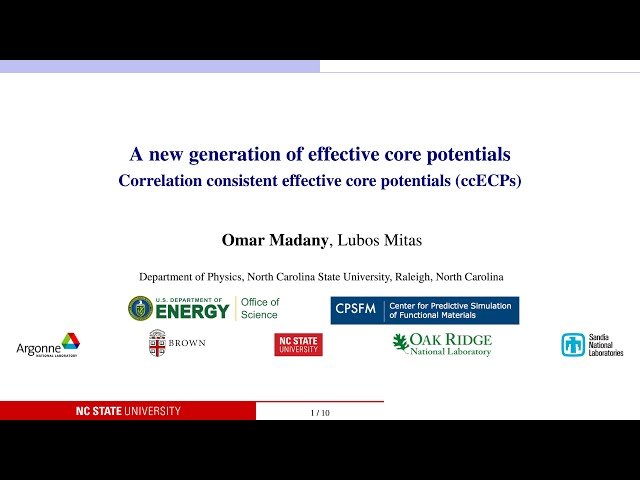 Free Video: Correlation Consistent Effective Core Potentials and the ...