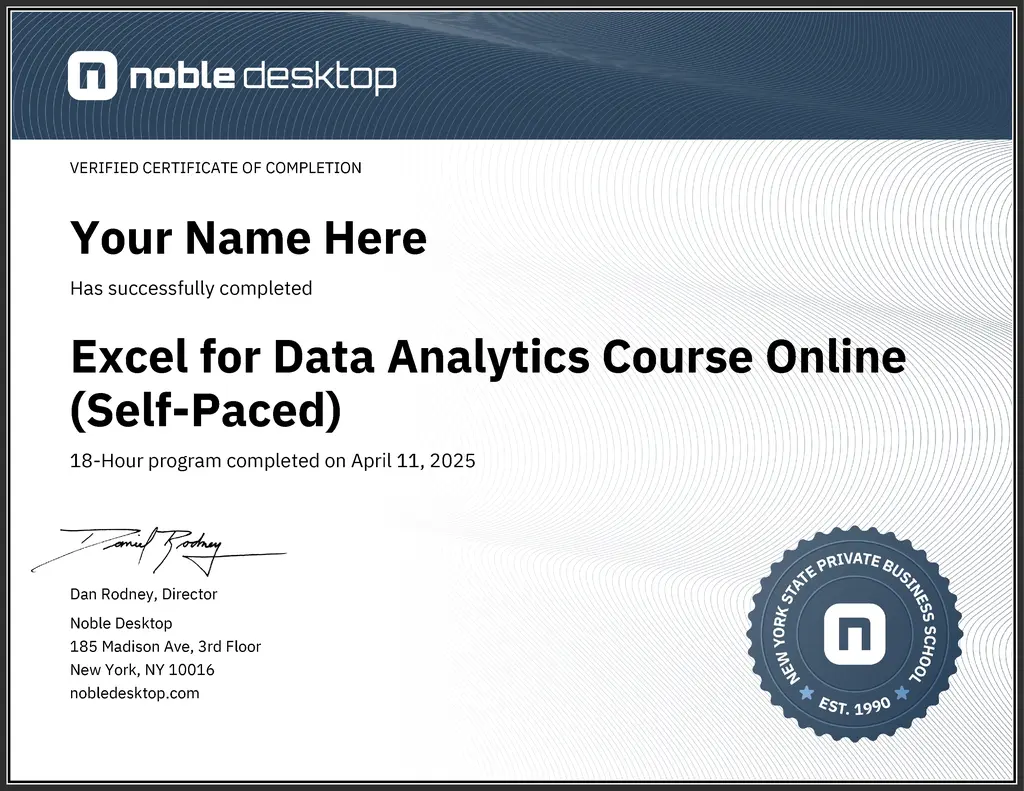 Online Course: Excel for Data Analytics Course Online (Self-Paced) from Noble Desktop | Class ...