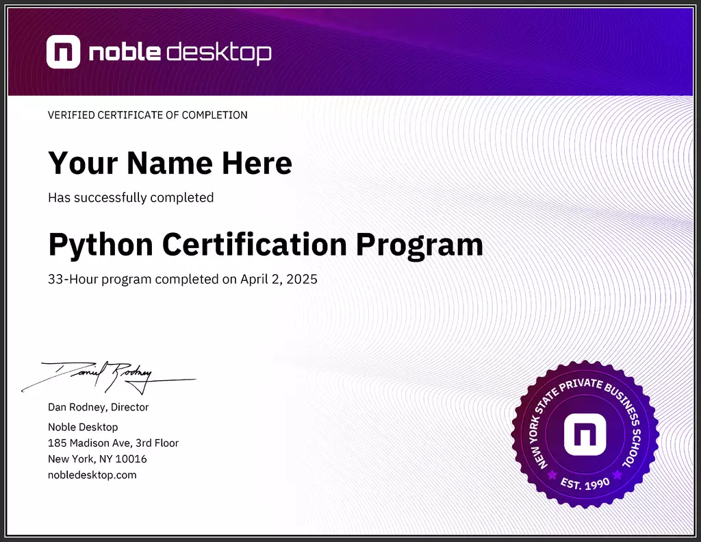 Online Course: Python Certification Program (Live Online) from Noble Desktop | Class Central