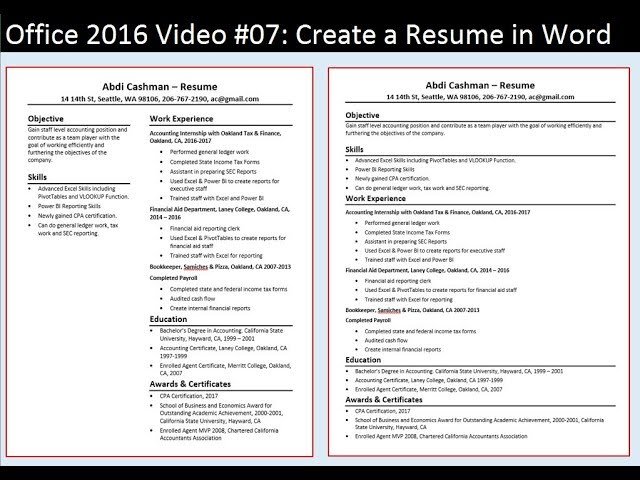 Free Video: Create a Resume in Word from ExcelIsFun | Class Central