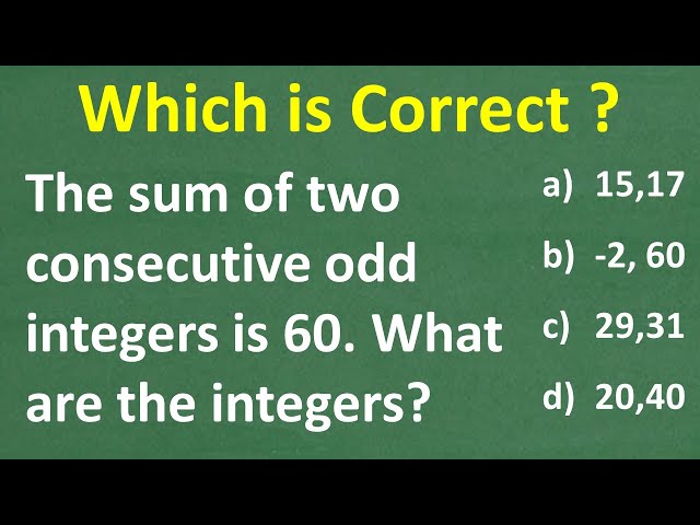 Free Video: Solving Two Consecutive Odd Integers That Sum to 60 - Math Word Problem from ...