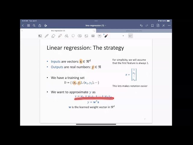 Free Video: Linear Regression: Least Mean Squares Method and Gradient Descent - Lecture 10 from ...
