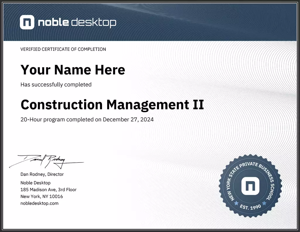 Online Course: Construction Management II (Self-Paced) from Noble Desktop | Class Central