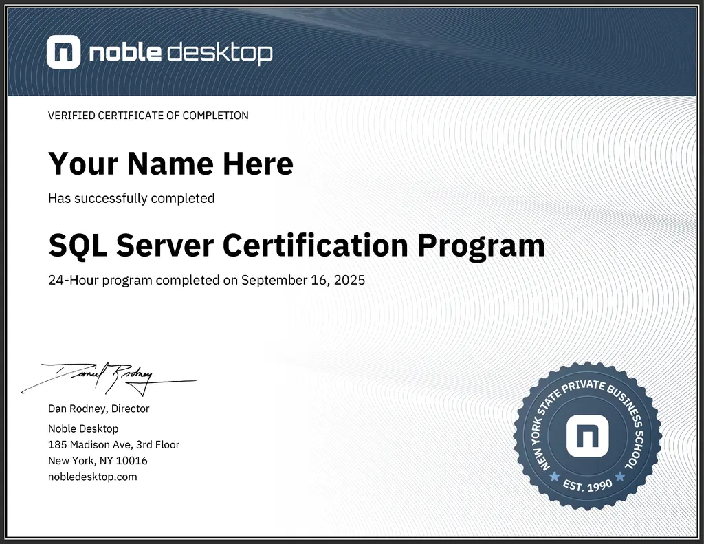 Online Course: SQL Server Certification Program (Live Online) from Noble Desktop | Class Central