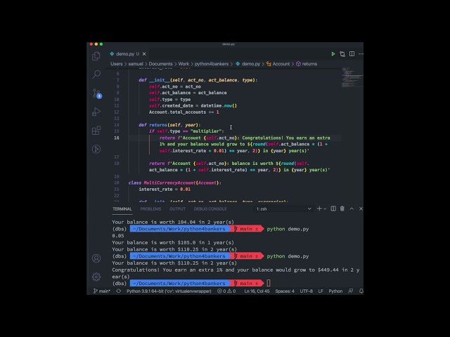 Free Video: Python for Bankers - OOP Concepts and Interest Rate Calculations - Part 4 from ...