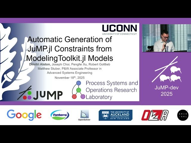 Free Video: Automatic Generation of JuMP.jl Constraints from ModelingToolkit.jl Models from The ...