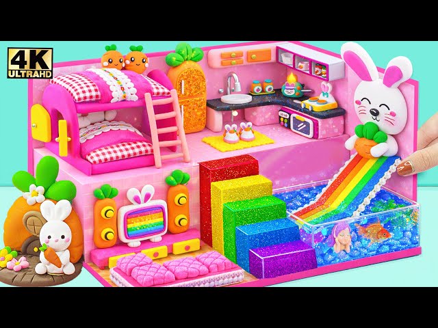 Free Video: Make Adorable Pink Bunny House with Rainbow Stairs, Slide ...