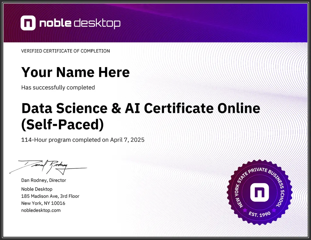 Online Course: Data Science & AI Certificate Online (Self-Paced) from Noble Desktop | Class Central