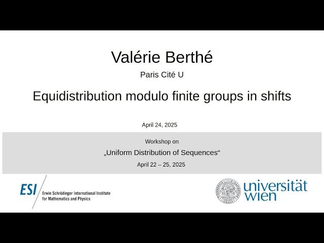 Free Video: Equidistribution Modulo Finite Groups in Shifts from Erwin ...