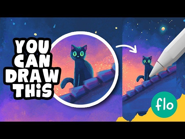 Free Video: Procreate Beginner Tutorial - Draw a Cat on a Roof Step by Step from Art with Flo ...