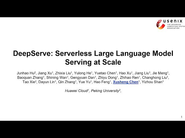 Free Video: DEEPSERVE - Serverless Large Language Model Serving at Scale from USENIX | Class Central