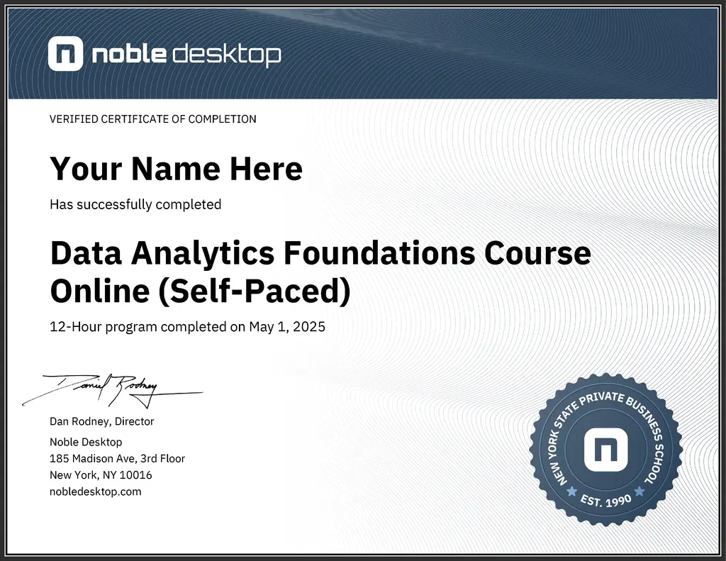 Online Course: Data Analytics Foundations Course Online (Self-Paced) from Noble Desktop | Class ...